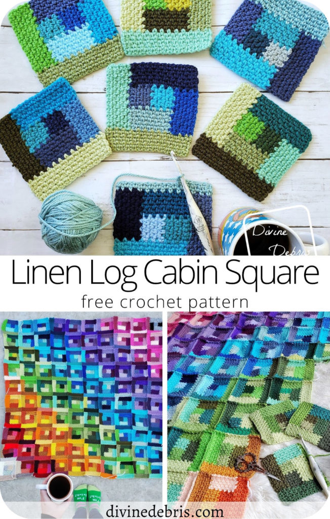 Linen Log Cabin Square a free crochet pattern by DivineDebris.com