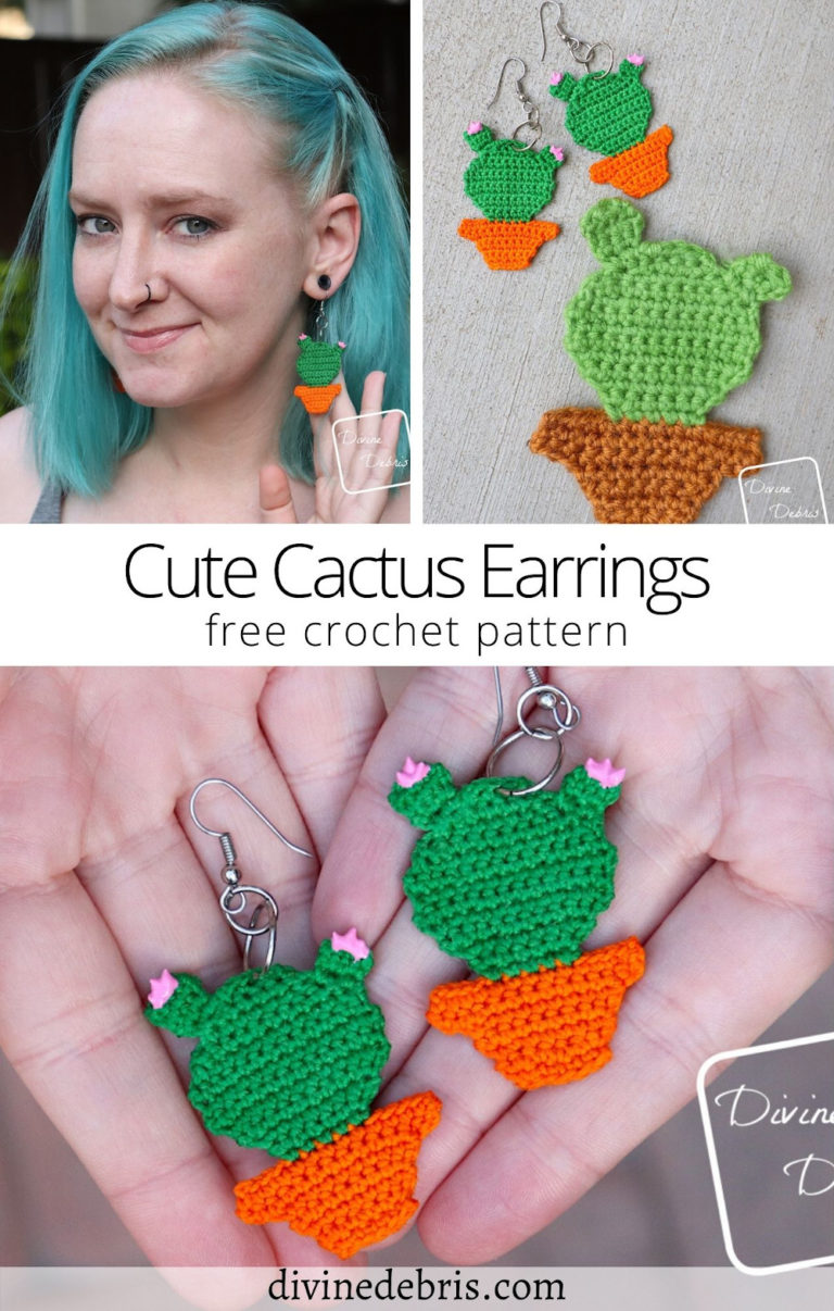 Free Cute Cactus Earrings Crochet Pattern by Divine Debris Divine Debris