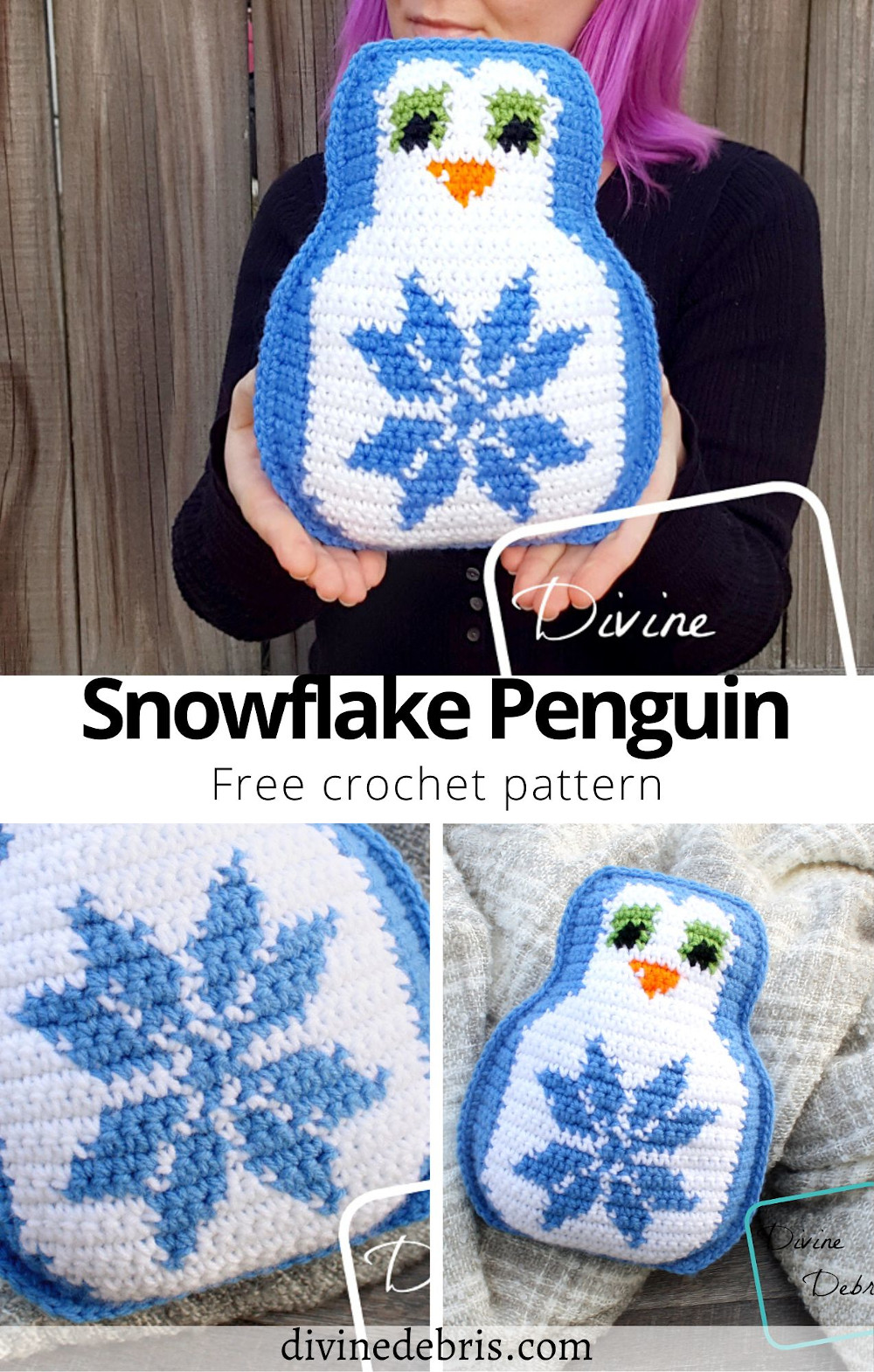 Snowflake Penguin Ami free crochet pattern by DivineDebris.com