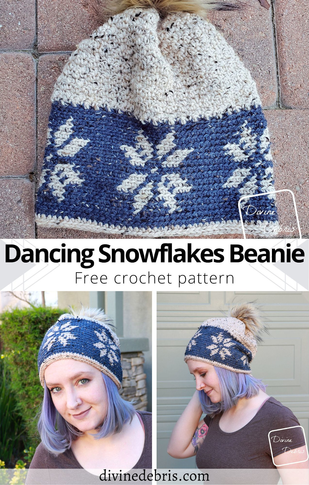Dancing Snowflakes Beanie free crochet pattern by Divine Debris
