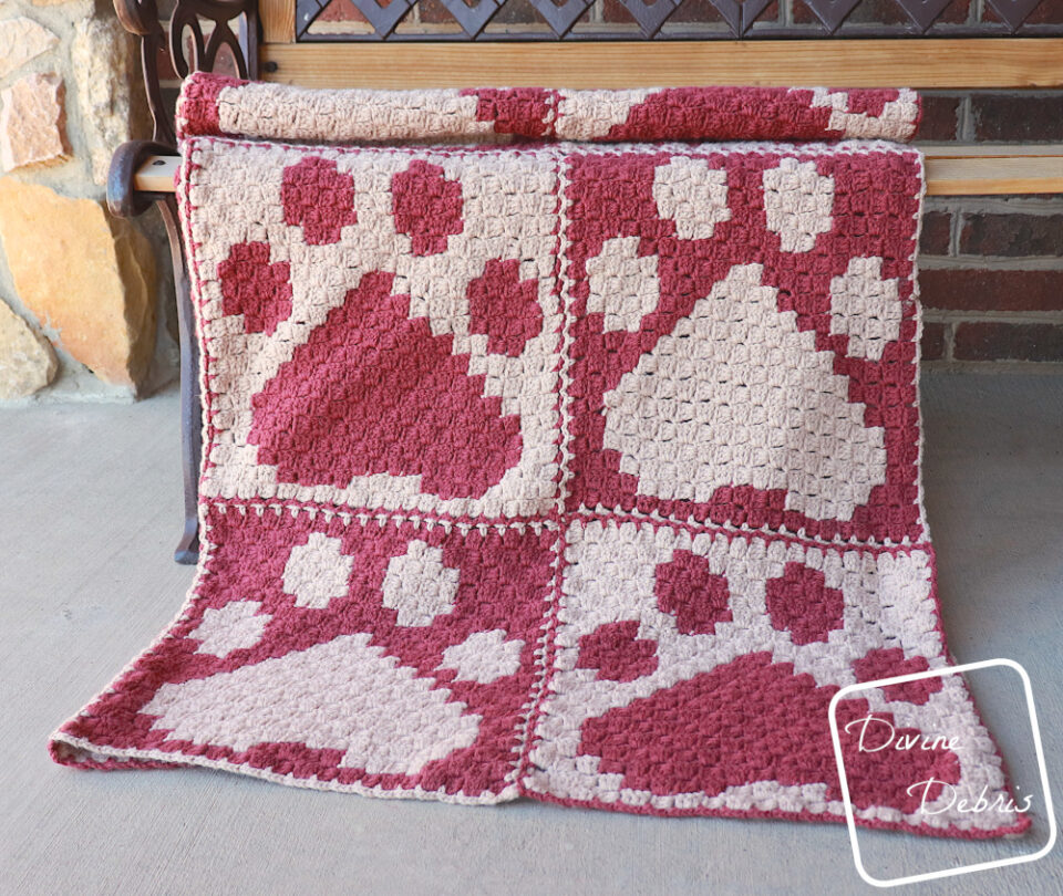 Cute Paw Print C2C Blanket Free Crochet Pattern Divine Debris
