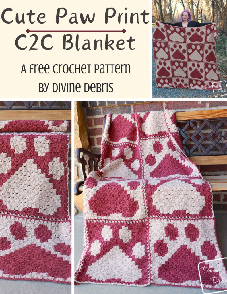 Cute Paw Print C2C Blanket Free Crochet Pattern Divine Debris