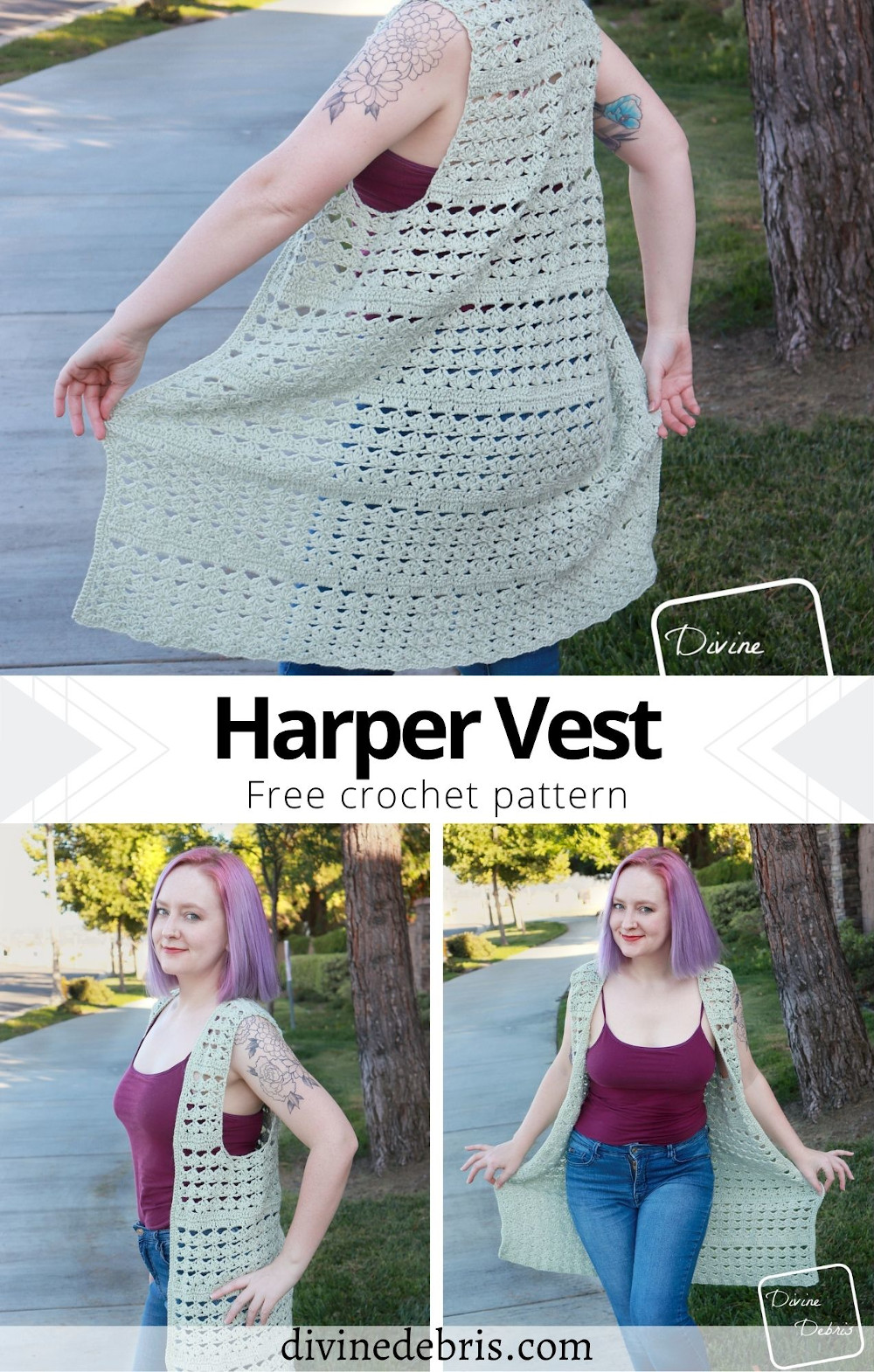 Harper Vest free crochet pattern by DivineDebris.com Divine Debris