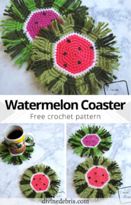 Watermelon Coaster free crochet pattern by DivineDebris.com Divine Debris