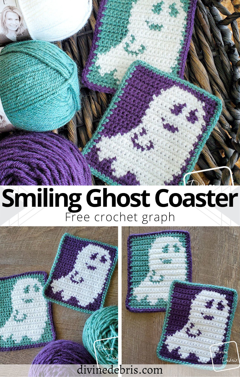 Free Smiling Ghost Coaster Crochet Pattern - One Last Scare Divine Debris