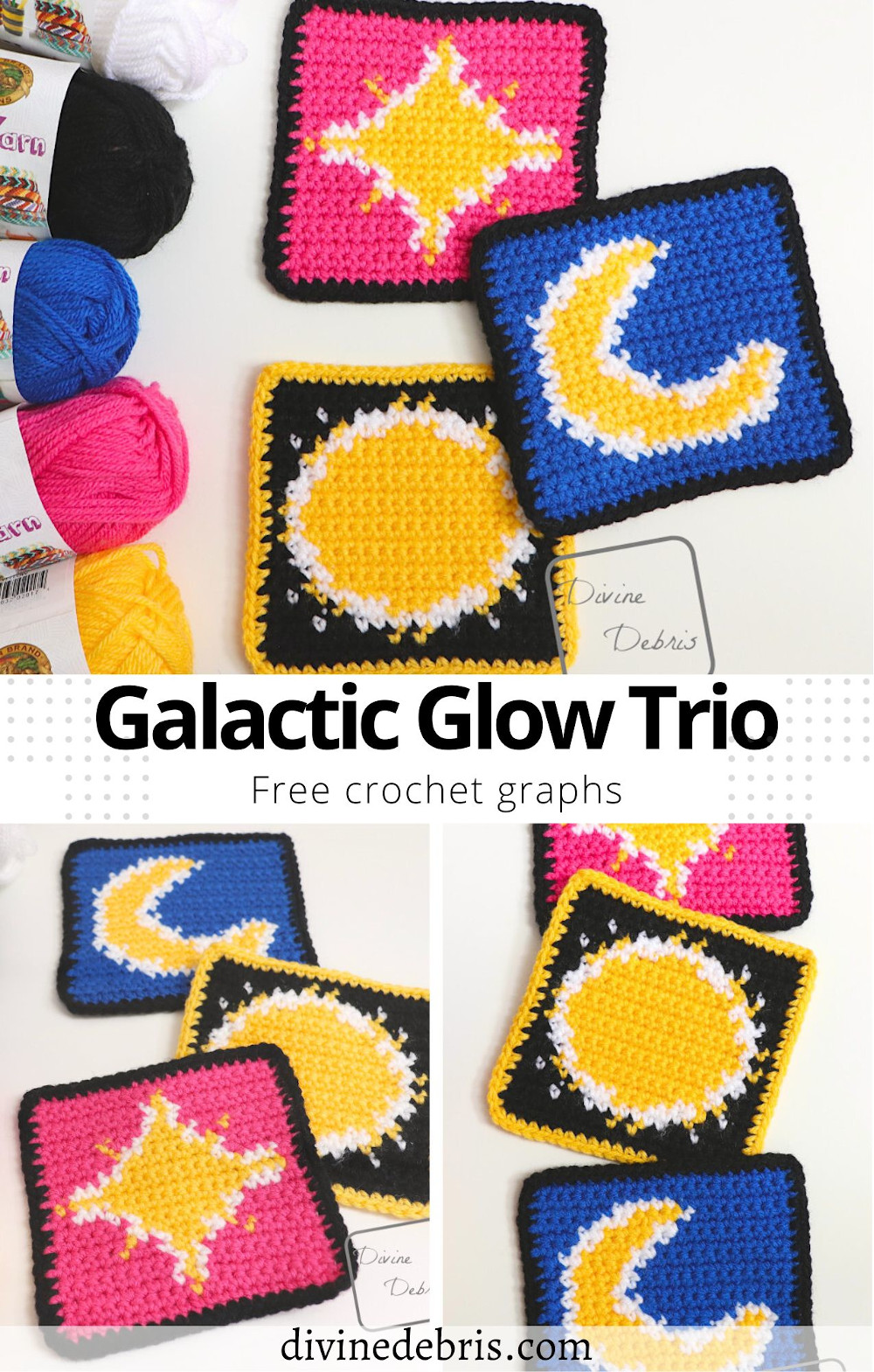 Free Galactic Glow Trio Crochet Patterns - Shine Like the Sky - Divine ...