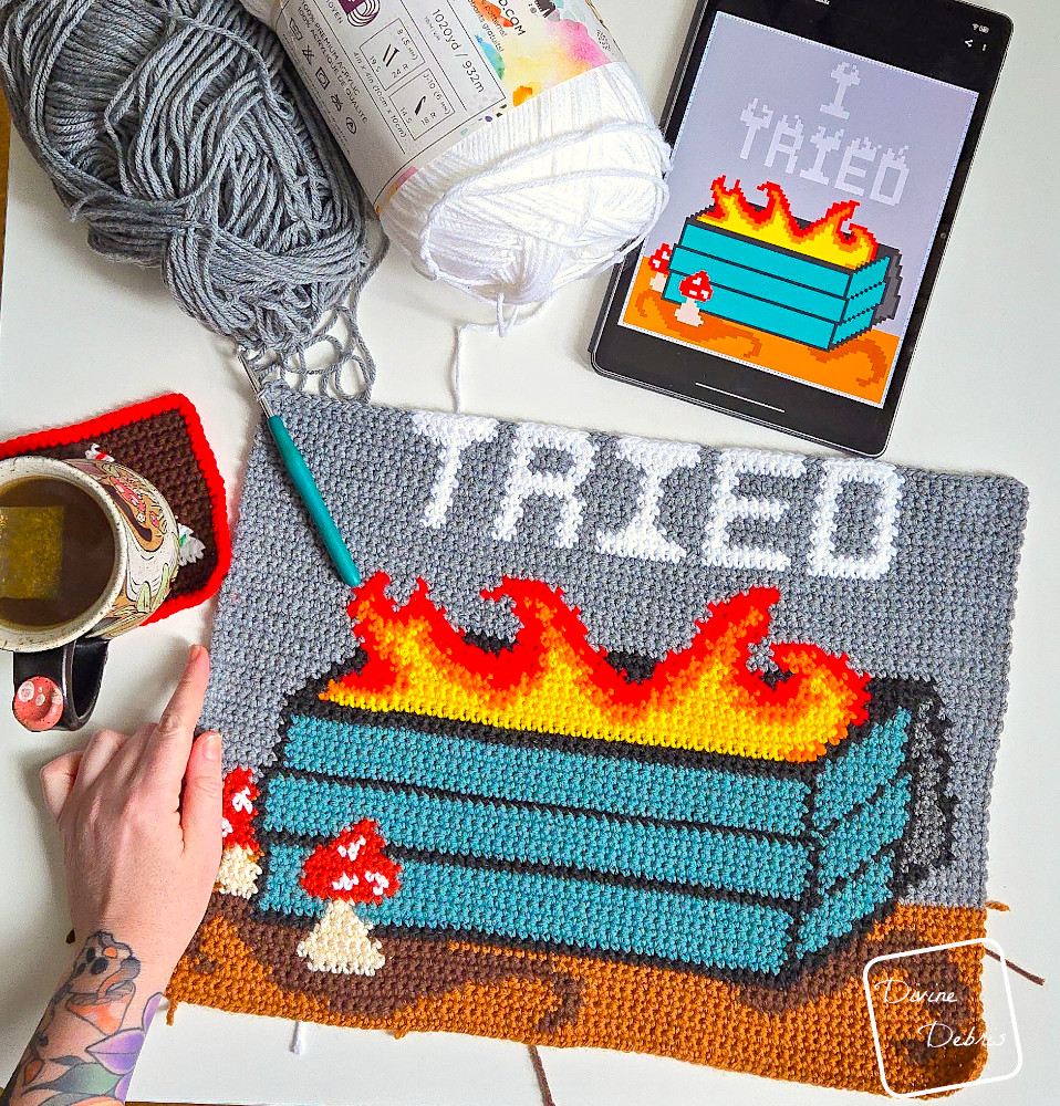 Dumpster Fire Wall Hanging Free Crochet Pattern - Divine Debris